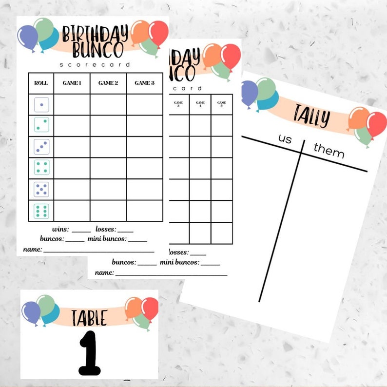 Happy Birthday Bunco Scorecard, Tally Sheet, Table Numbers Bundle ...