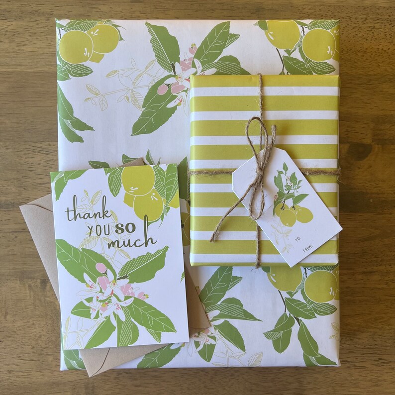 Reversible Wrapping Paper: Lemon Print & Stripe, Double Sided Gift Wrap ...