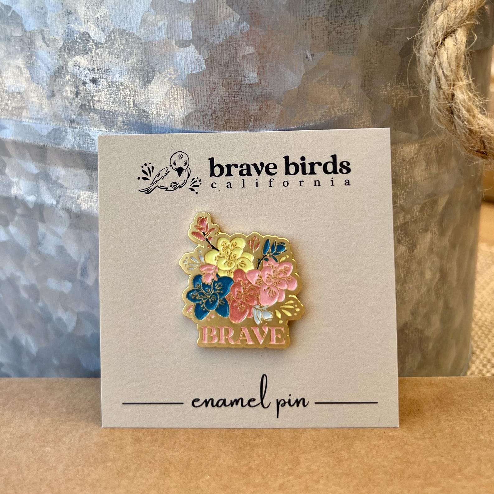 Brave Pin, Gold Soft Enamel Pin, Floral Pin, Courage Gift, Nature Gift ...