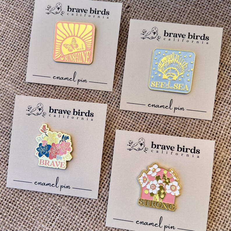 Brave Pin, Gold Soft Enamel Pin, Floral Pin, Courage Gift, Nature Gift ...
