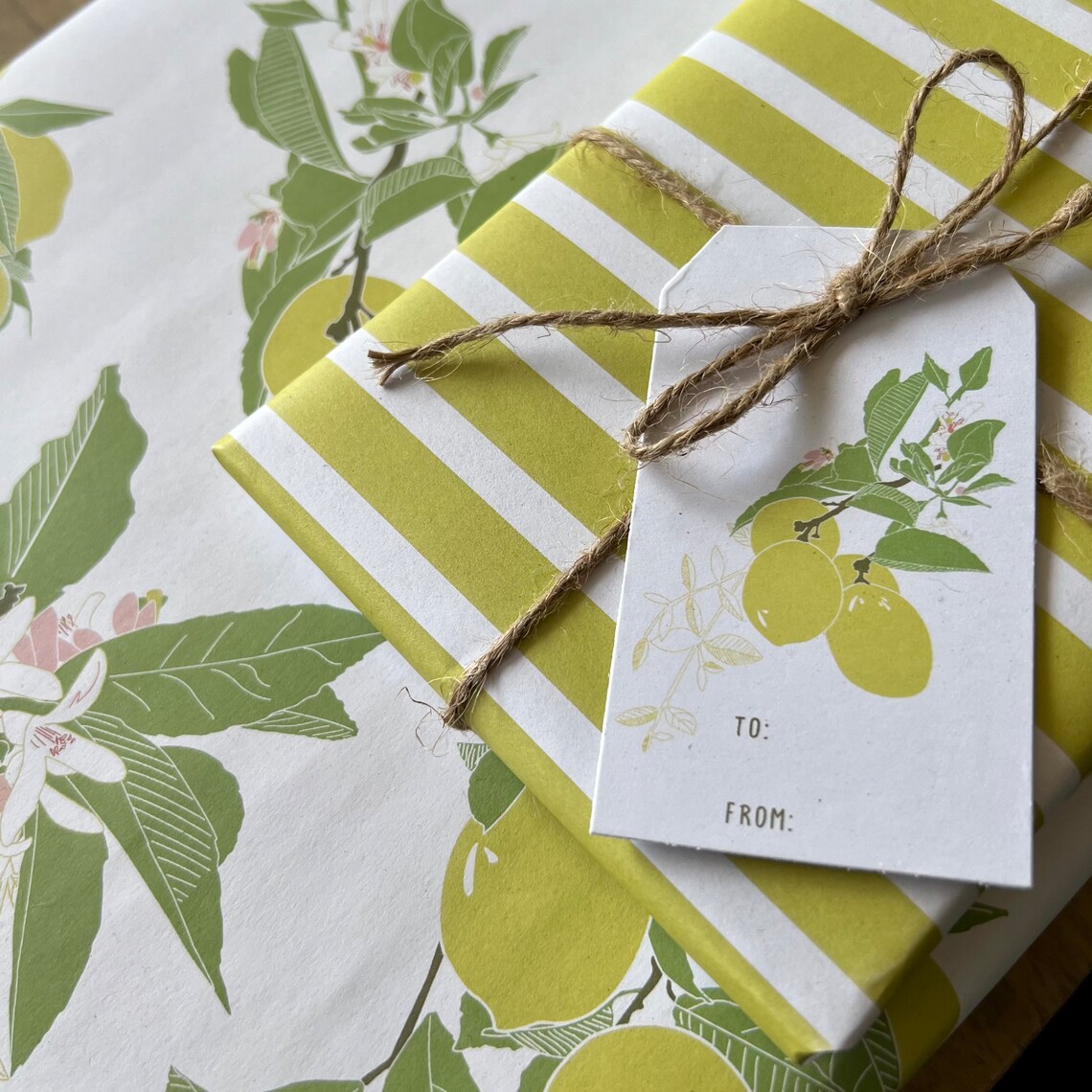 Reversible Wrapping Paper: Lemon Print & Stripe, Double Sided Gift Wrap ...