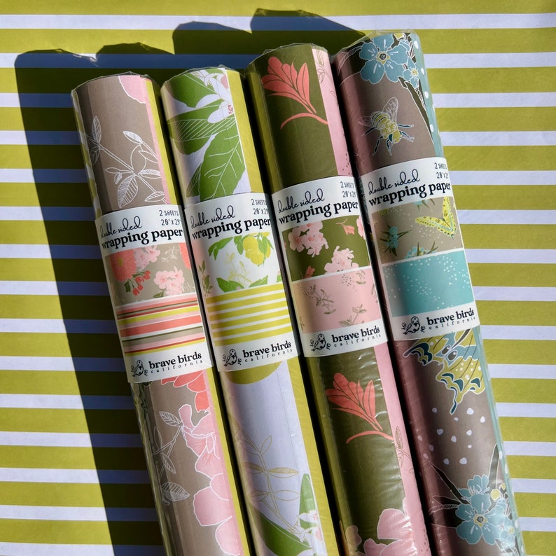 Reversible Wrapping Paper: Lemon Print & Stripe, Double Sided Gift Wrap ...