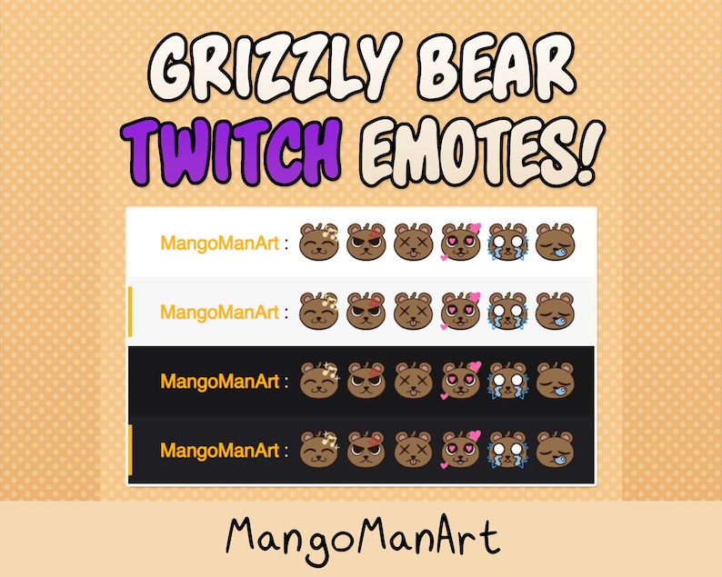 Cute Grizzly Bear Emotes for Twitch Animal Streaming Badge - Etsy