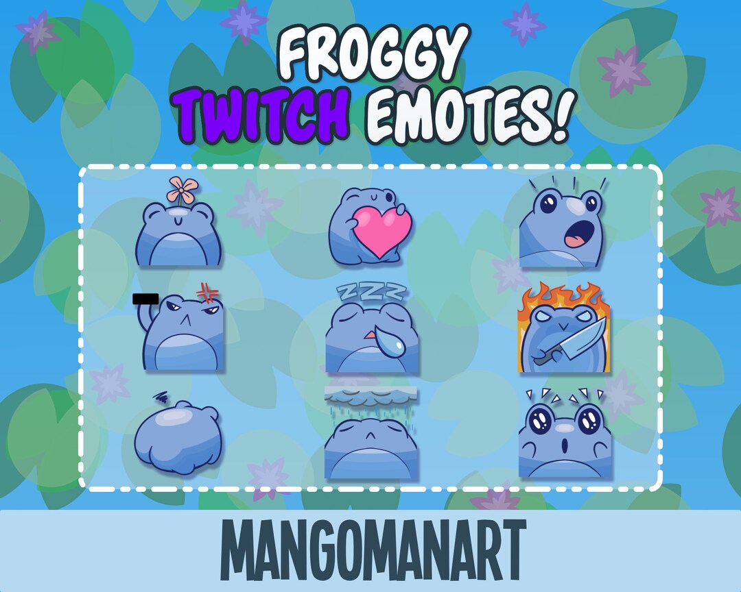 Cute Blue Frog Emotes for Twitch Animal Streaming Badge Youtube ...