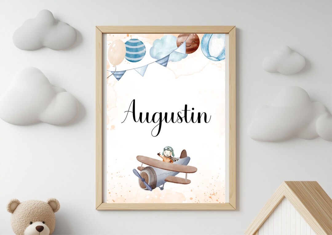 Aviator Poster Digital Product Printable First Name Baby Room Print ...