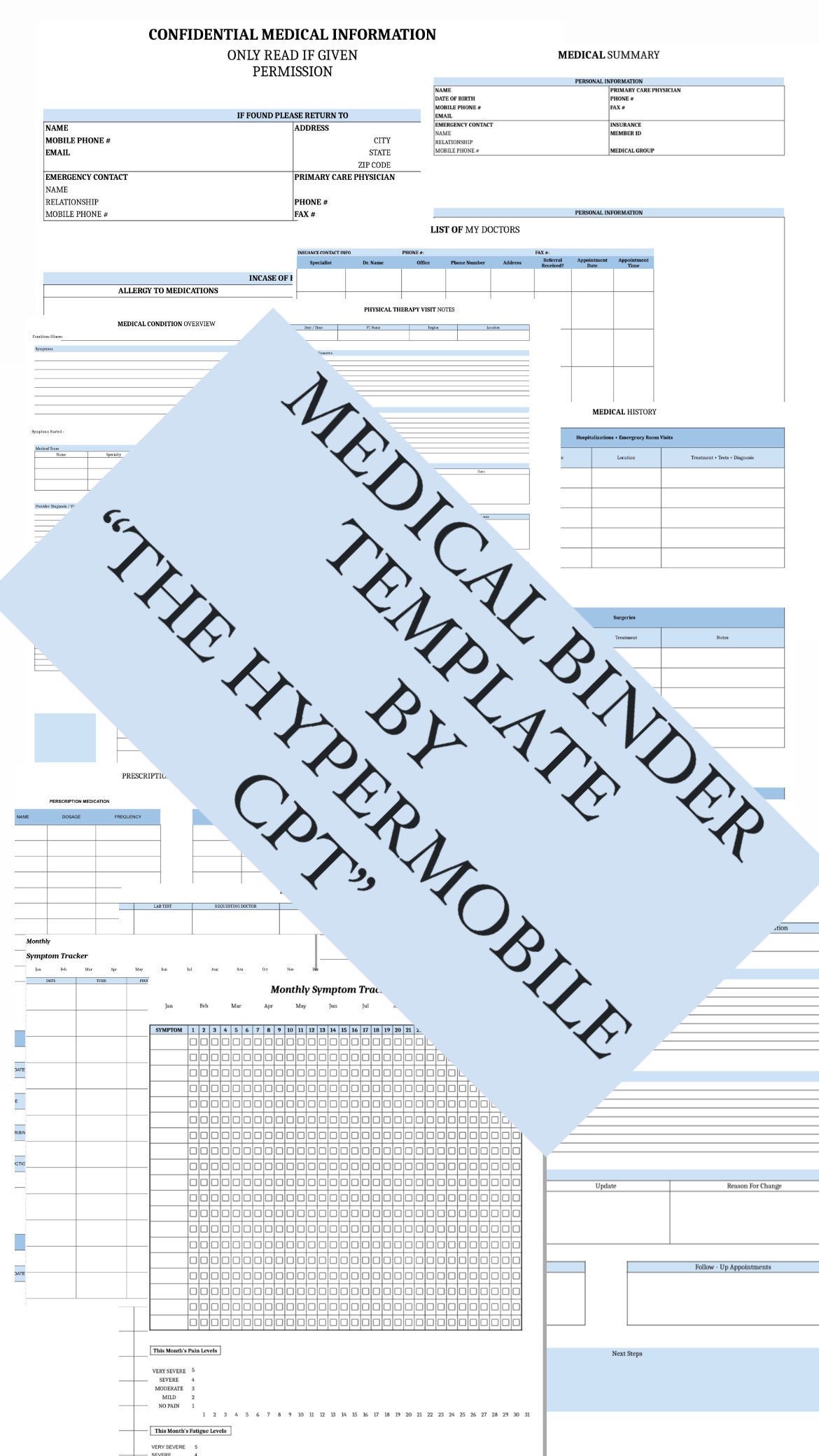 Chronic Illness Medical Binder Template - BLUE! - Etsy