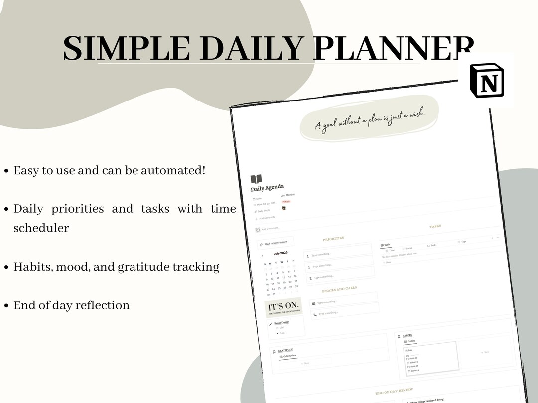 Simple Notion Template Daily Planner - Notion Template, Daily Agenda ...