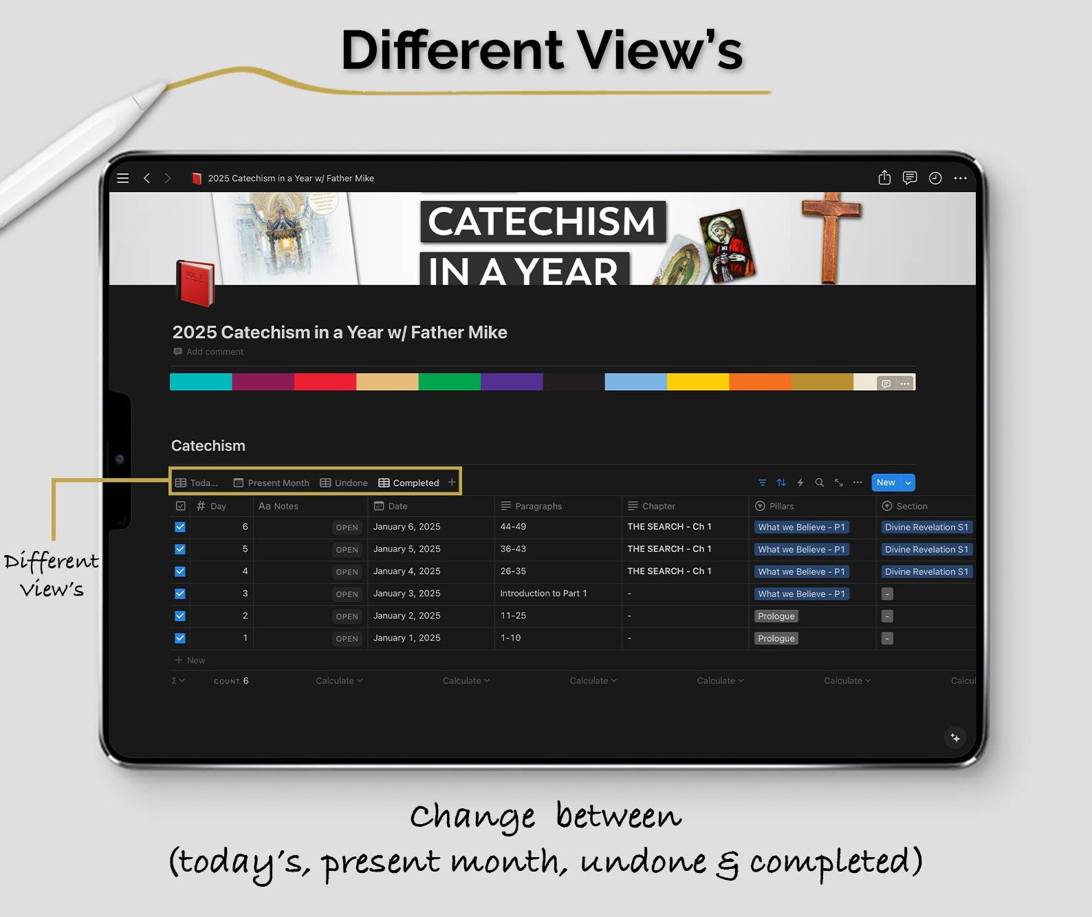 Catechism in a Year Reading Plan Notion Template 2025, Catechism Notion ...
