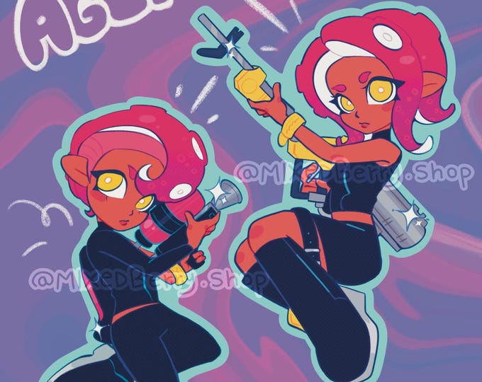 Splatoon2 Agent 3, 4, 8 Cute Glossy Vinyl Stickers Anime Fanart Die-cut ...