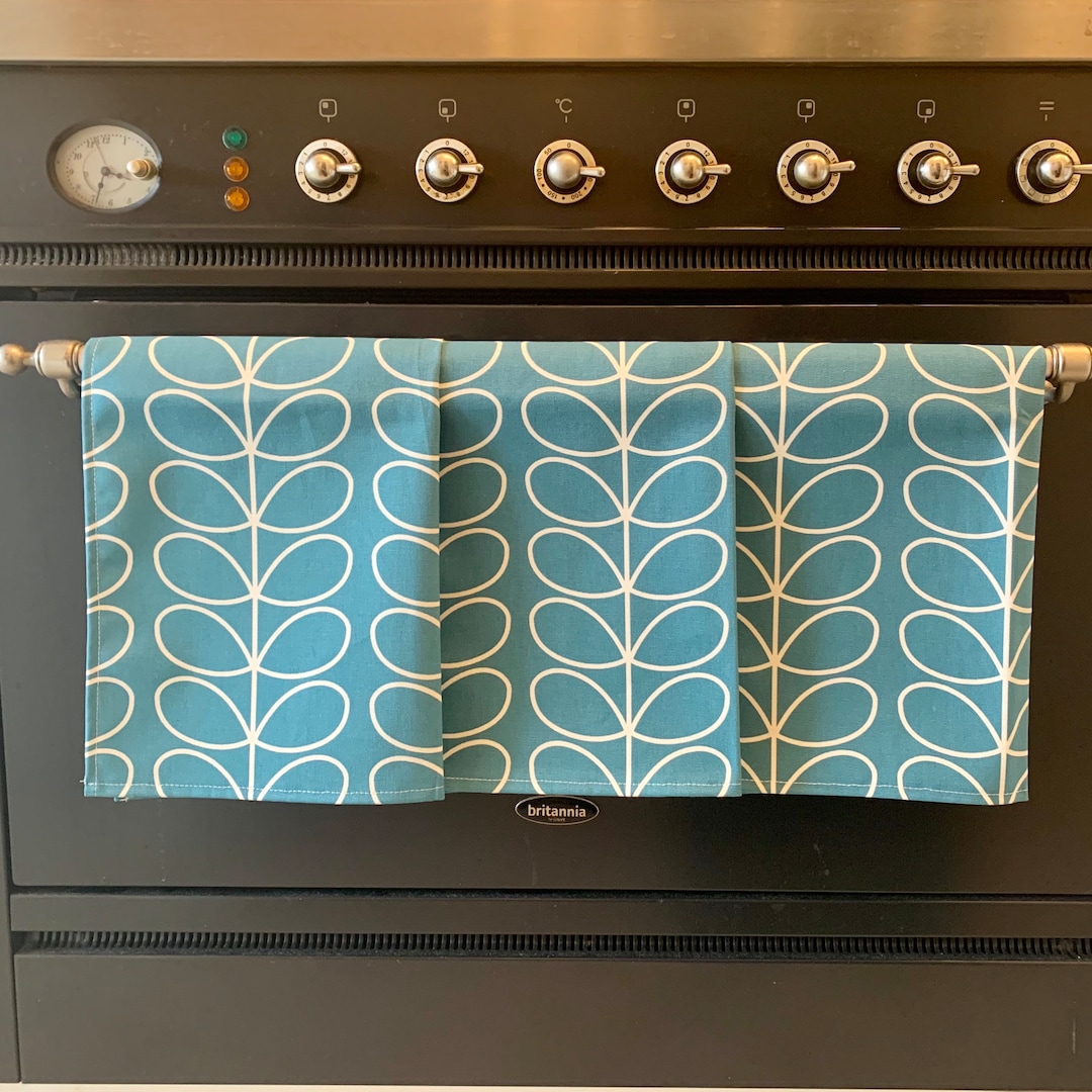 Retro Orla Kiely Teal Blue Stem Tea Towels, Set of 3, Singles, Handsewn Mid Century Scandi Print ...