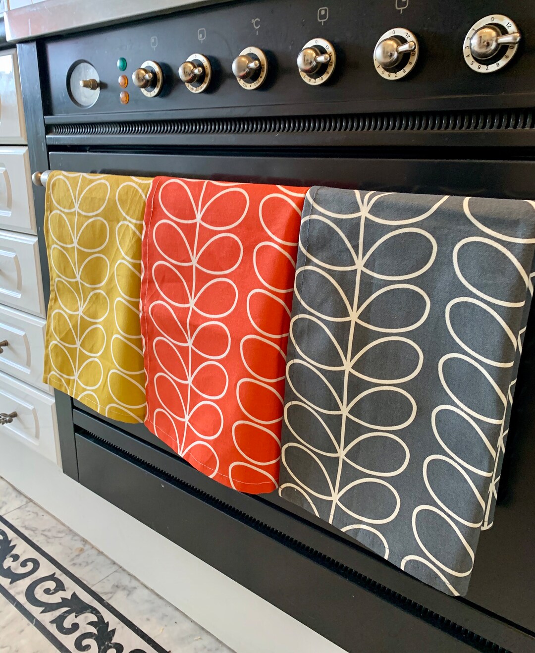 Retro Stem Tea Towels, Kitchen Towels, Set of 3, Singles, Handsewn, Mid ...