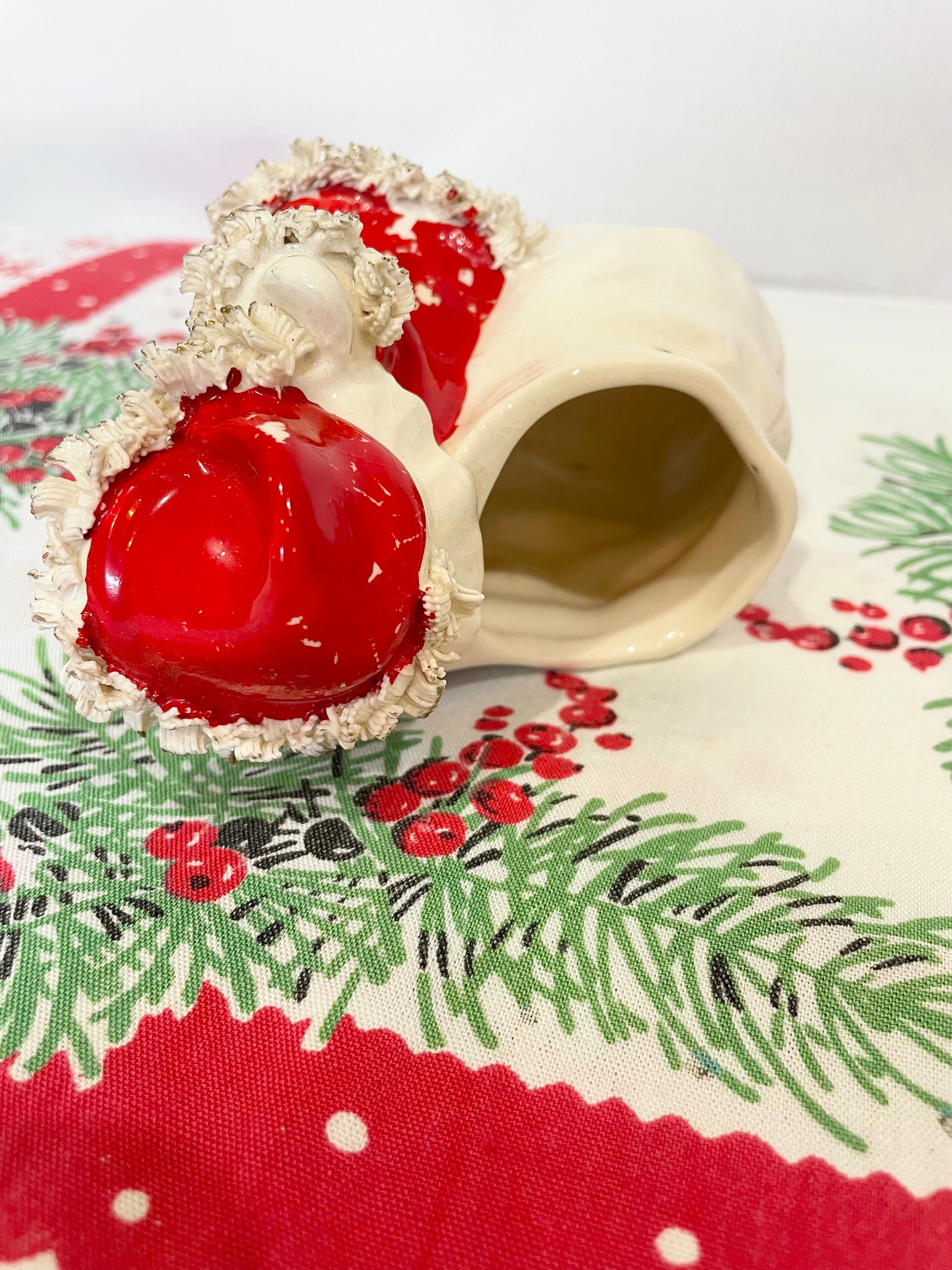 Lefton Santa Planter, Toothpick, Candy Cane Holder With Spaghetti Trim ...
