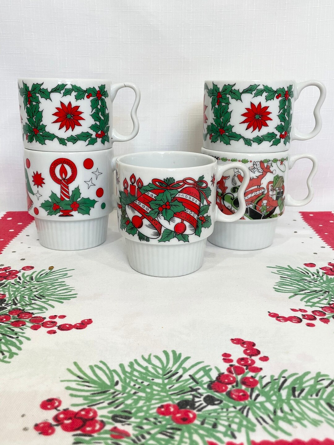 Lot of 5 Christmas Holiday Stackable Mugs - Etsy