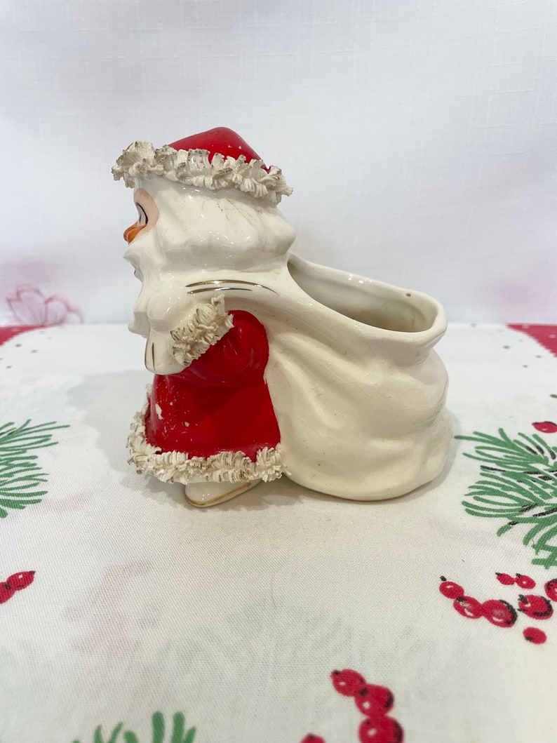 Lefton Santa Planter, Toothpick, Candy Cane Holder With Spaghetti Trim ...