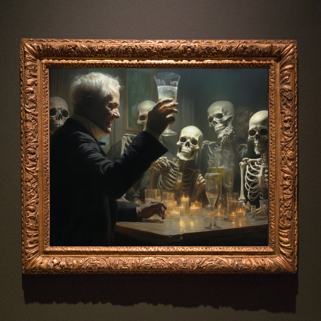 Skeleton Dinner Party Printable Art, Vintage Skeleton Art Print ...