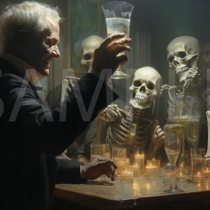 Skeleton Dinner Party Printable Art, Vintage Skeleton Art Print ...