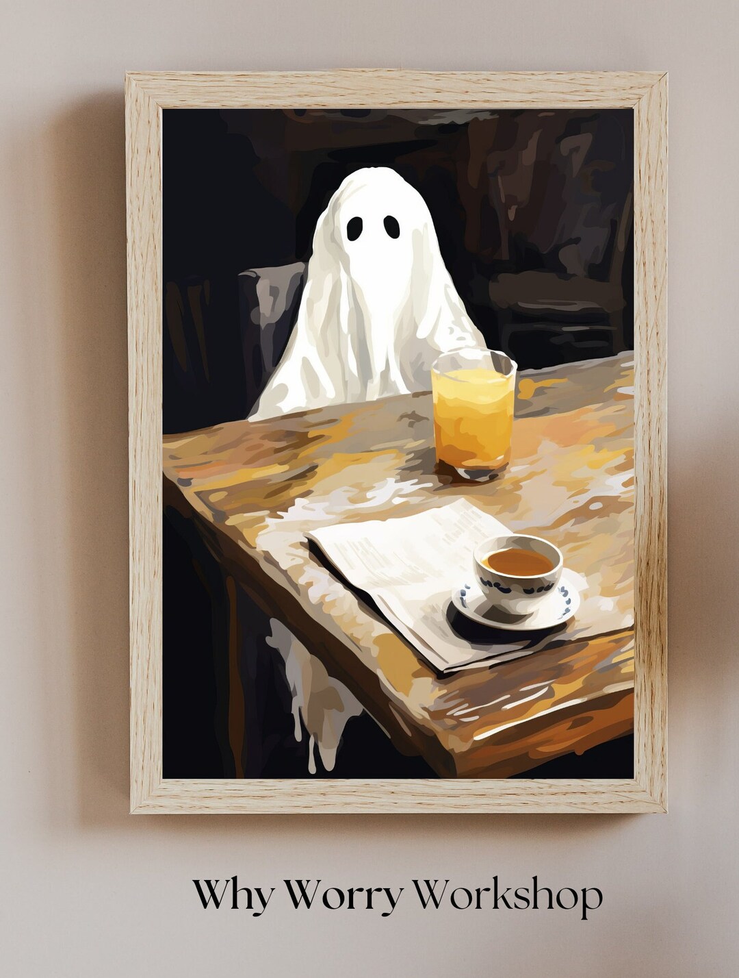 Ghost Breakfast Printable Art, Halloween Poster Print, Lonely Ghost ...