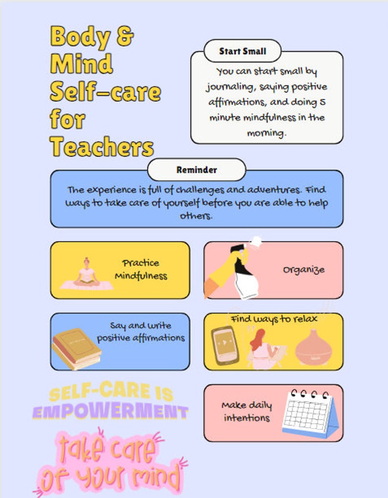 Mind and Body Self Care for Teachers - Etsy