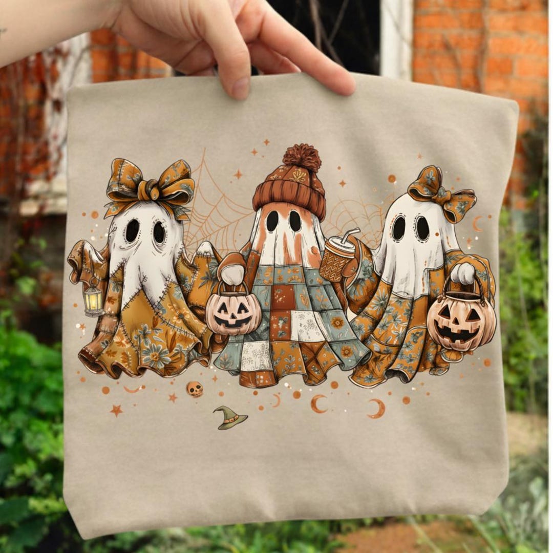 Retro Fall Ghost PNG, Cozy Halloween Patchwork Ghosts, Vintage Autumn ...