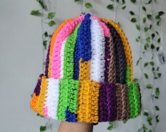 Rainbow Scrap Hat, Scrap Yarn Hat, Rainbow Striped Hat, Gift for Hippie ...