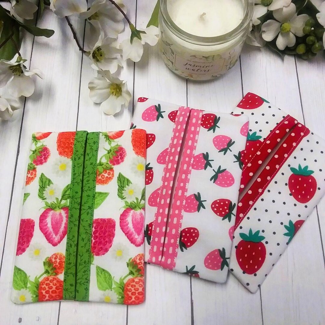 Strawberry Fabric Tissue Holders: Set of 3 Handmade Pocket Travel Size ...