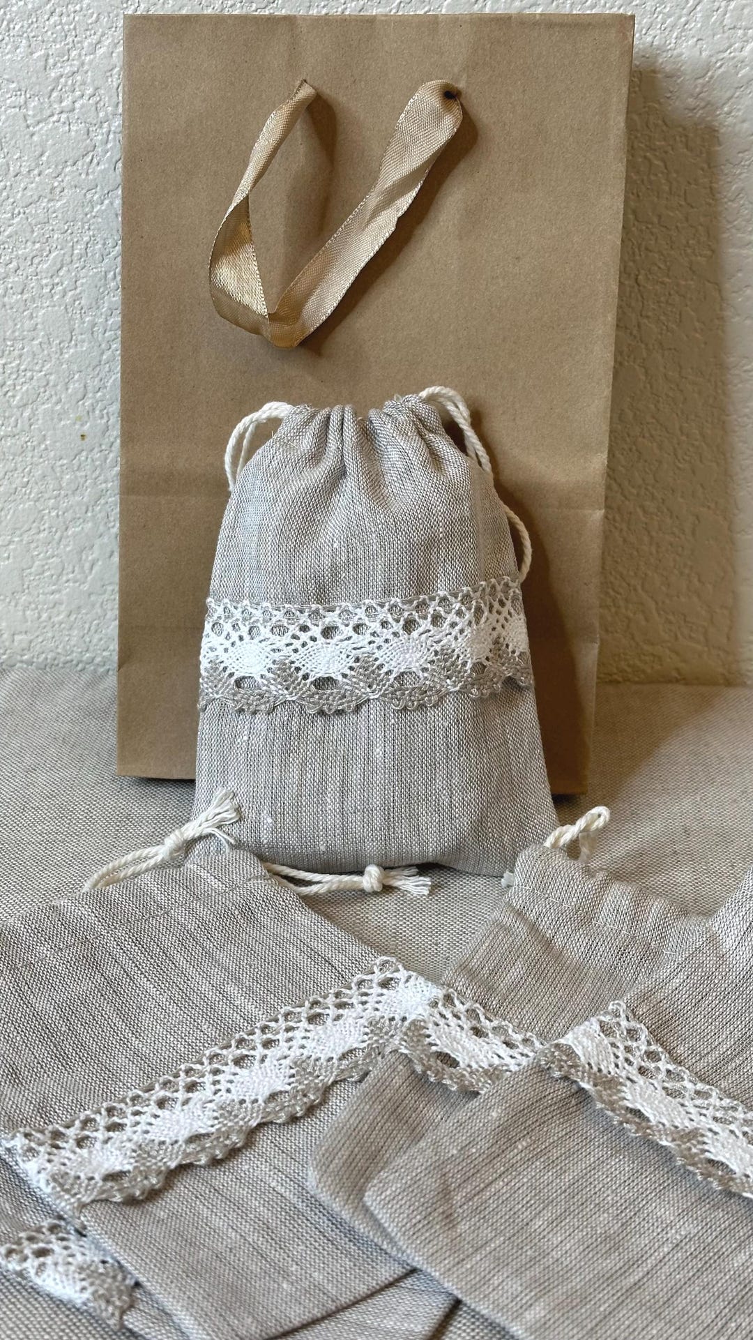 Linen Sachet Bag With Lace – Handmade Gift Pouch – Eco Freshener for ...