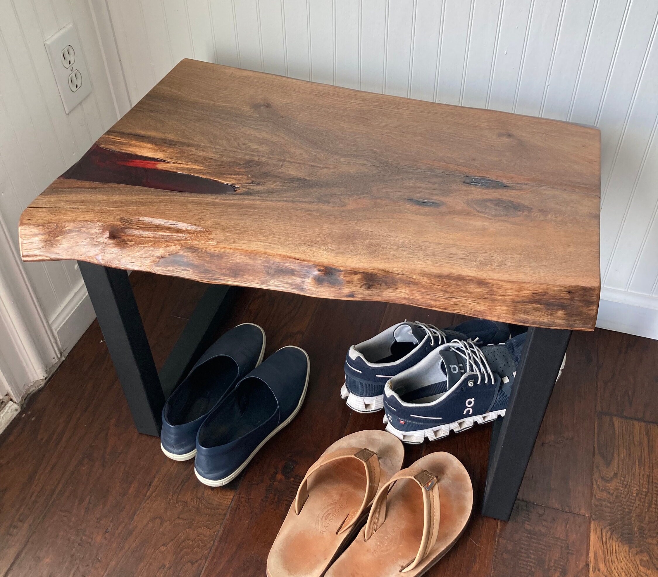 Live-edge, Red Epoxy, River Table Style Entryway Bench - Etsy