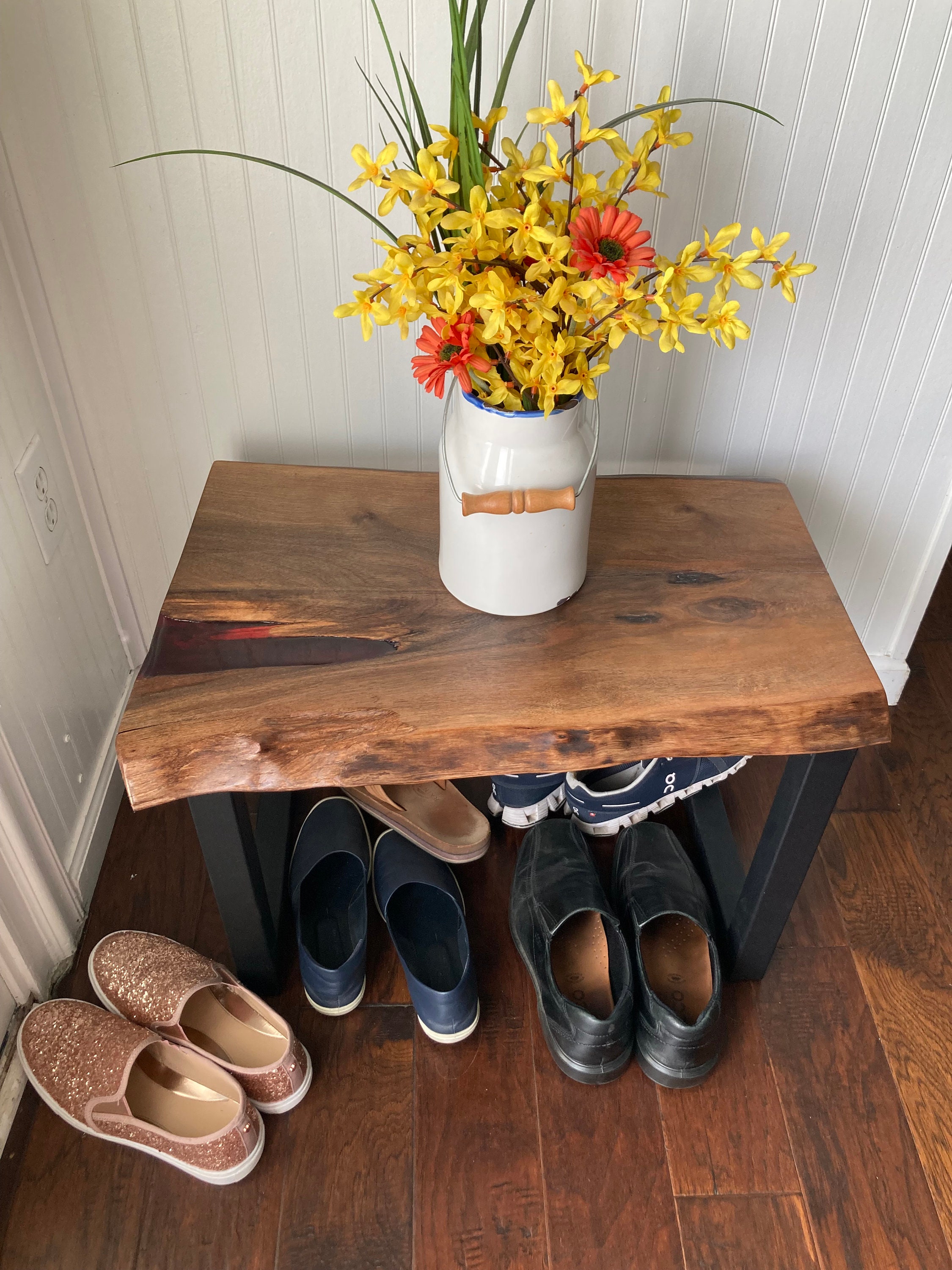 Live-edge, Red Epoxy, River Table Style Entryway Bench - Etsy