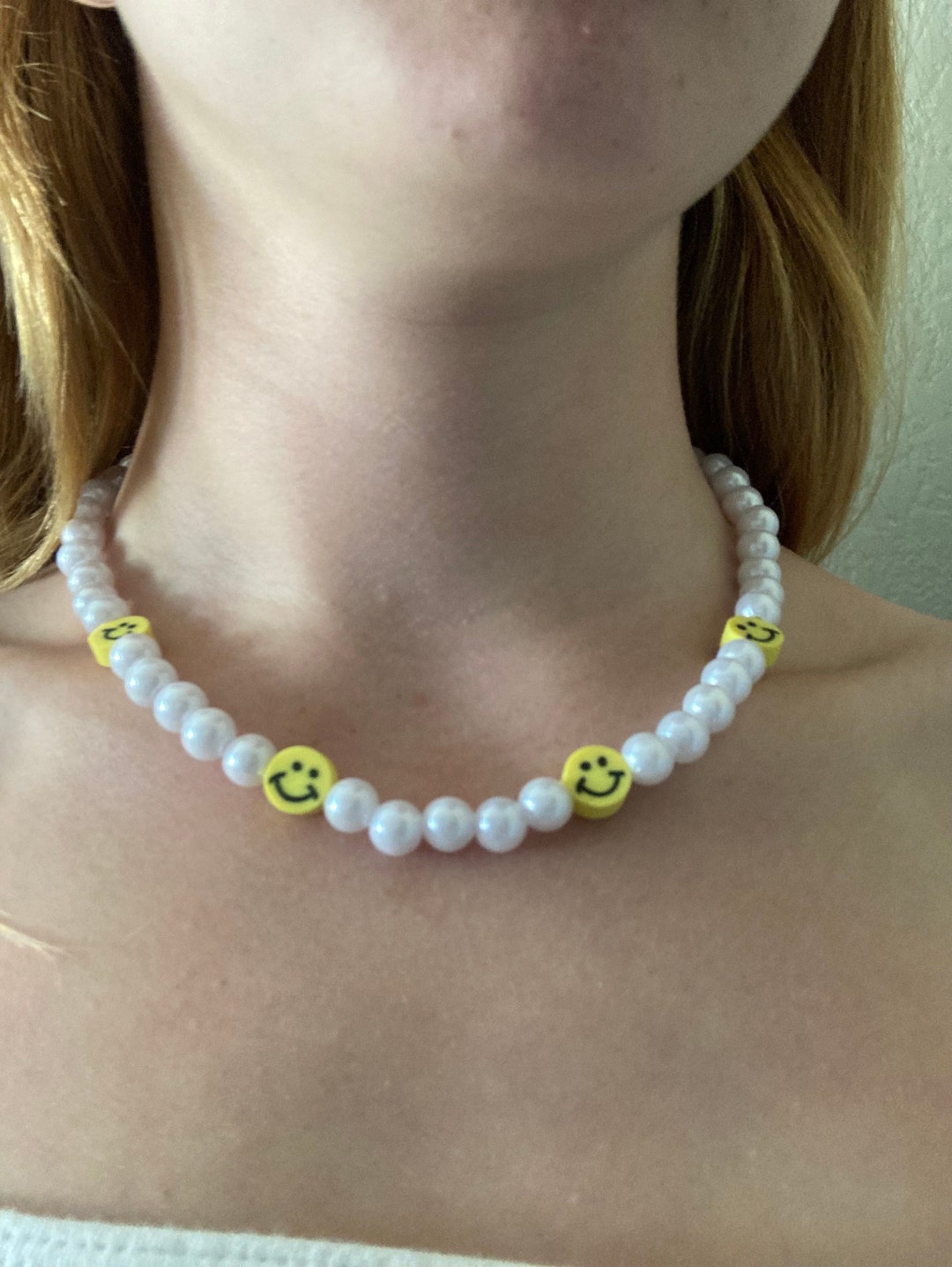 Smiley Face Pearl Necklace - Etsy