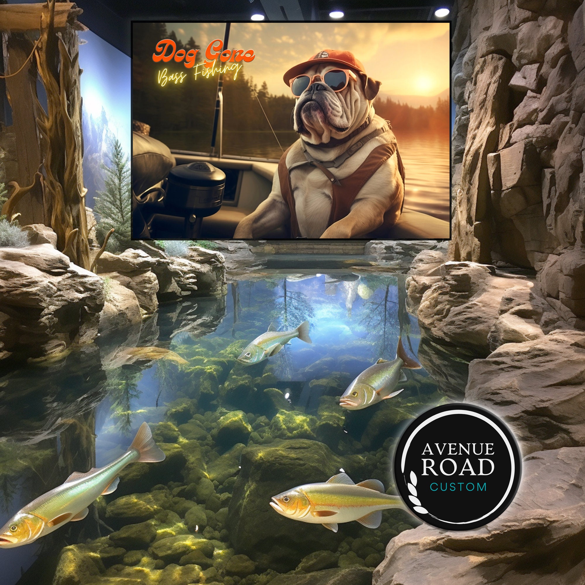 English Bulldog Bass Fishing Digital Poster, Dog Gone Bass Fishing ...