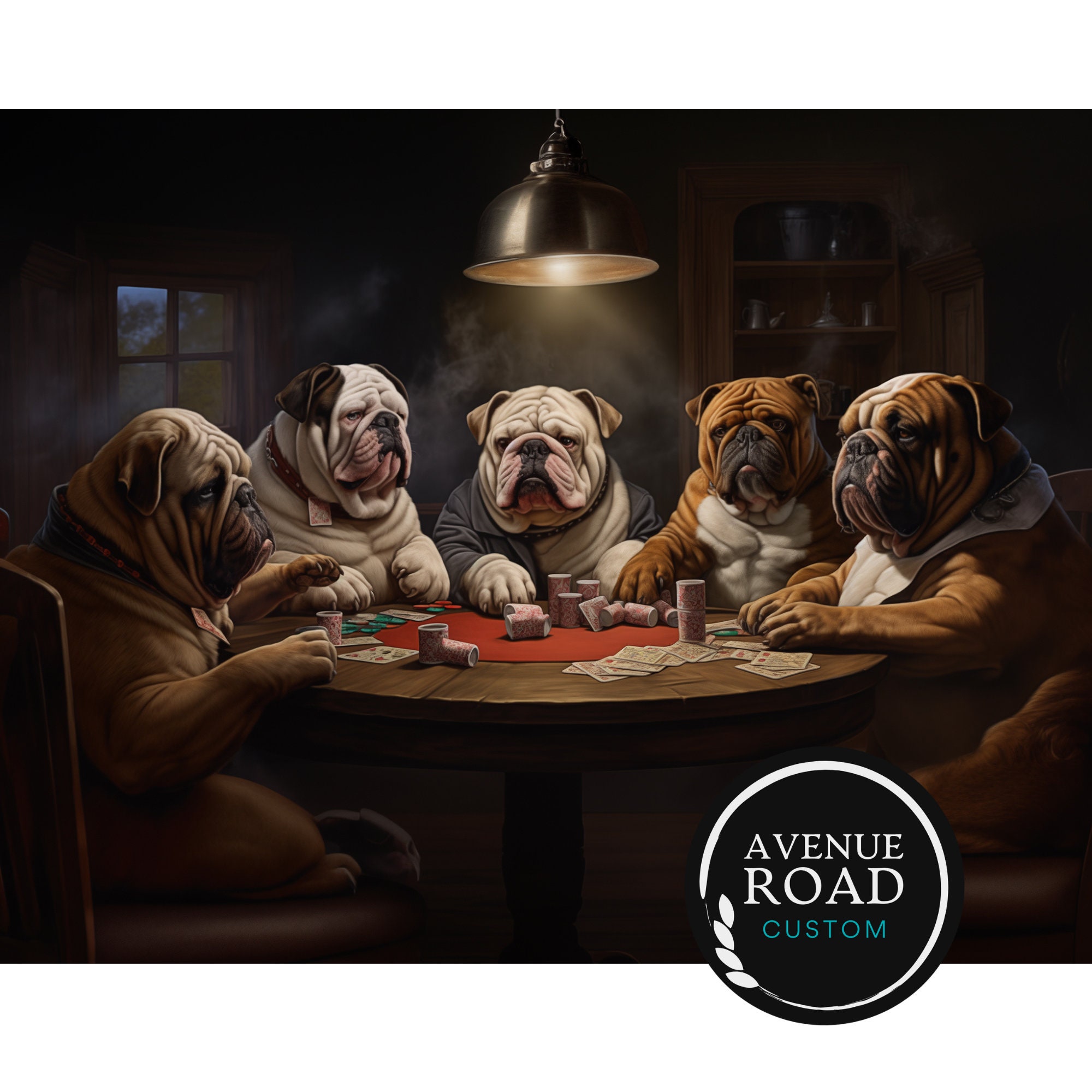 English Bulldogs Poker Game Digital Wall Art, Man Cave Art, Poker Gift ...