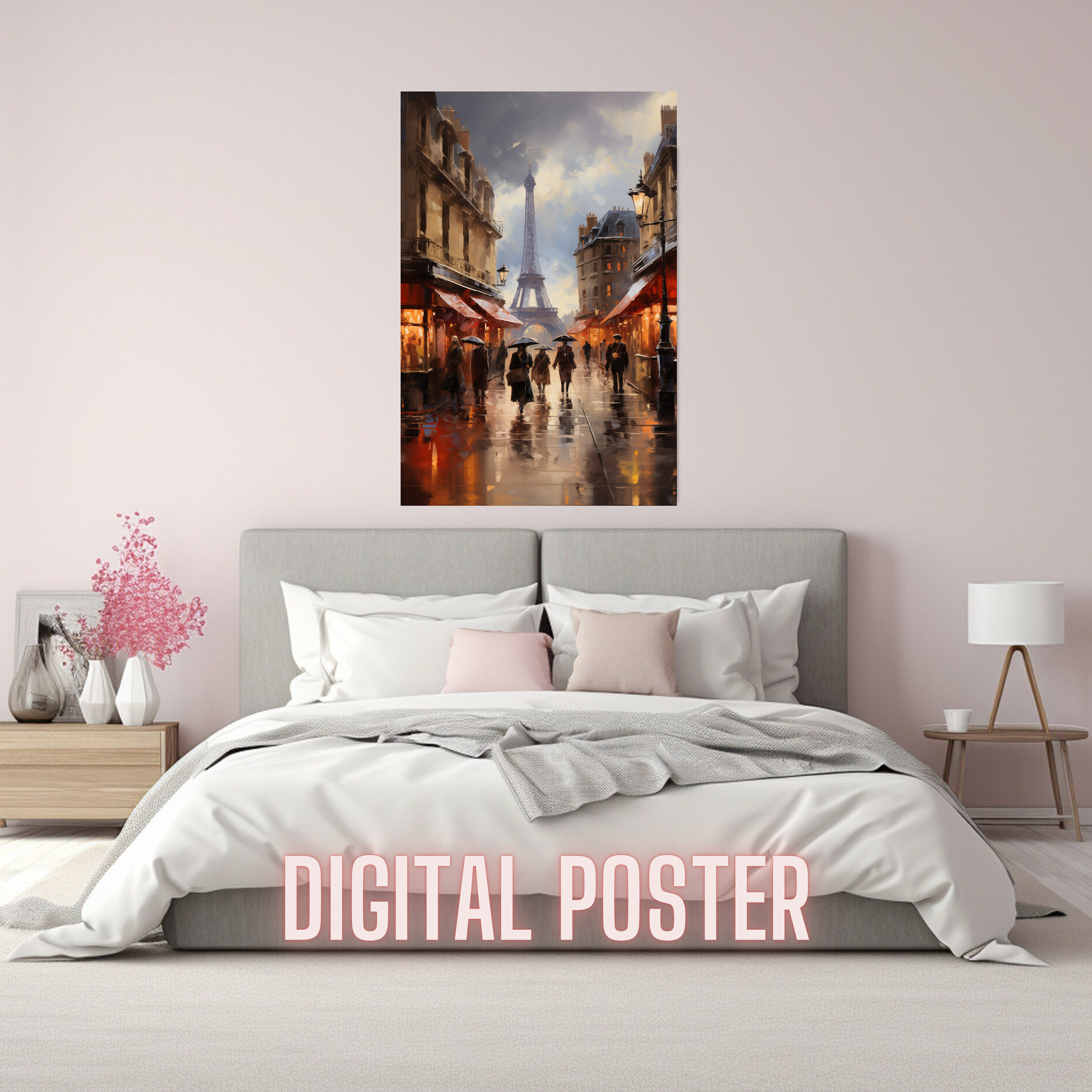 Eiffel Tower, Paris Night Scene Poster Rainy Evening in Old Paris ...