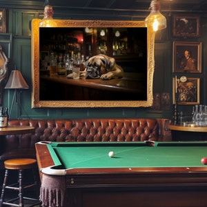 Bull Mastiffs Bar Fixture Digital Poster, Mastiff at the Bar Hungover ...