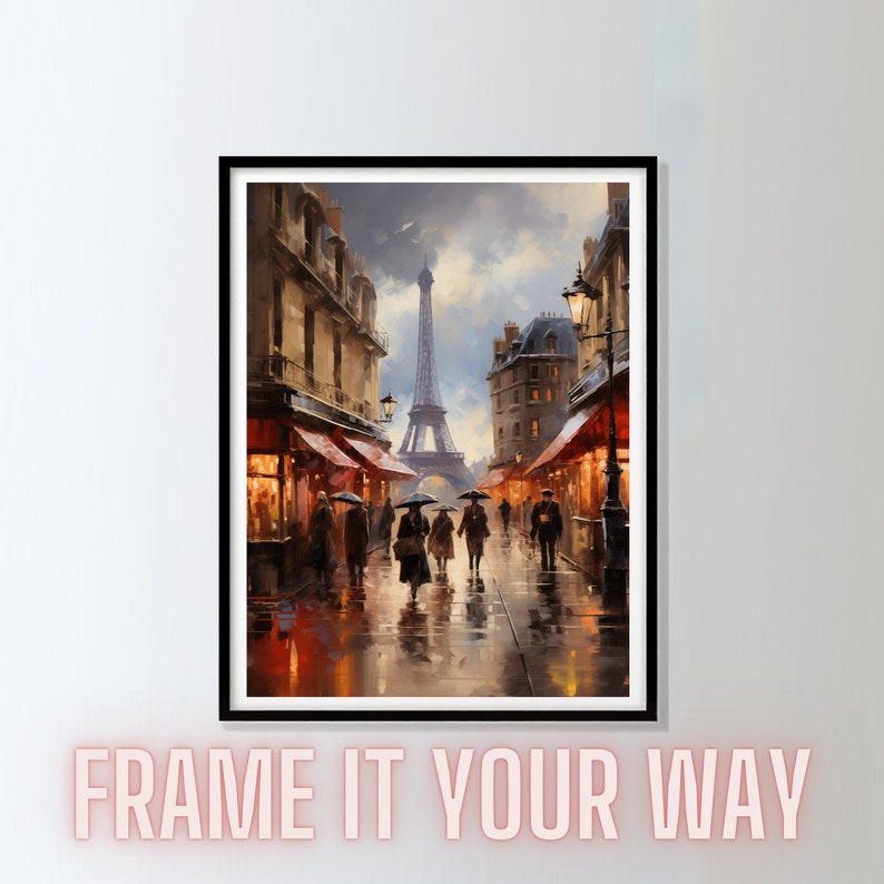 Eiffel Tower, Paris Night Scene Poster Rainy Evening in Old Paris ...
