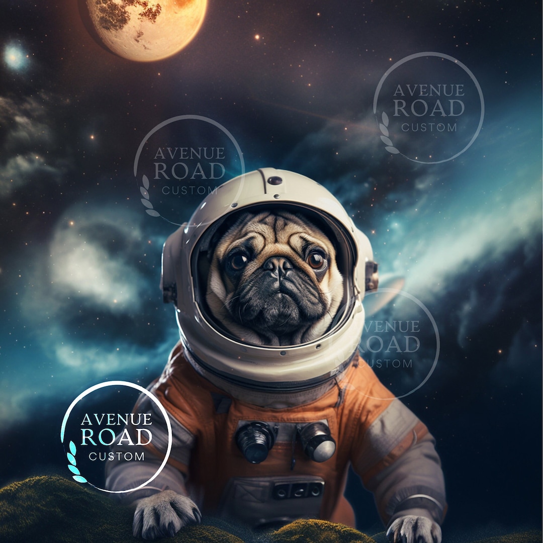 Pug Astronaut Art Print: Whimsical Space Dog Poster (digital Download ...