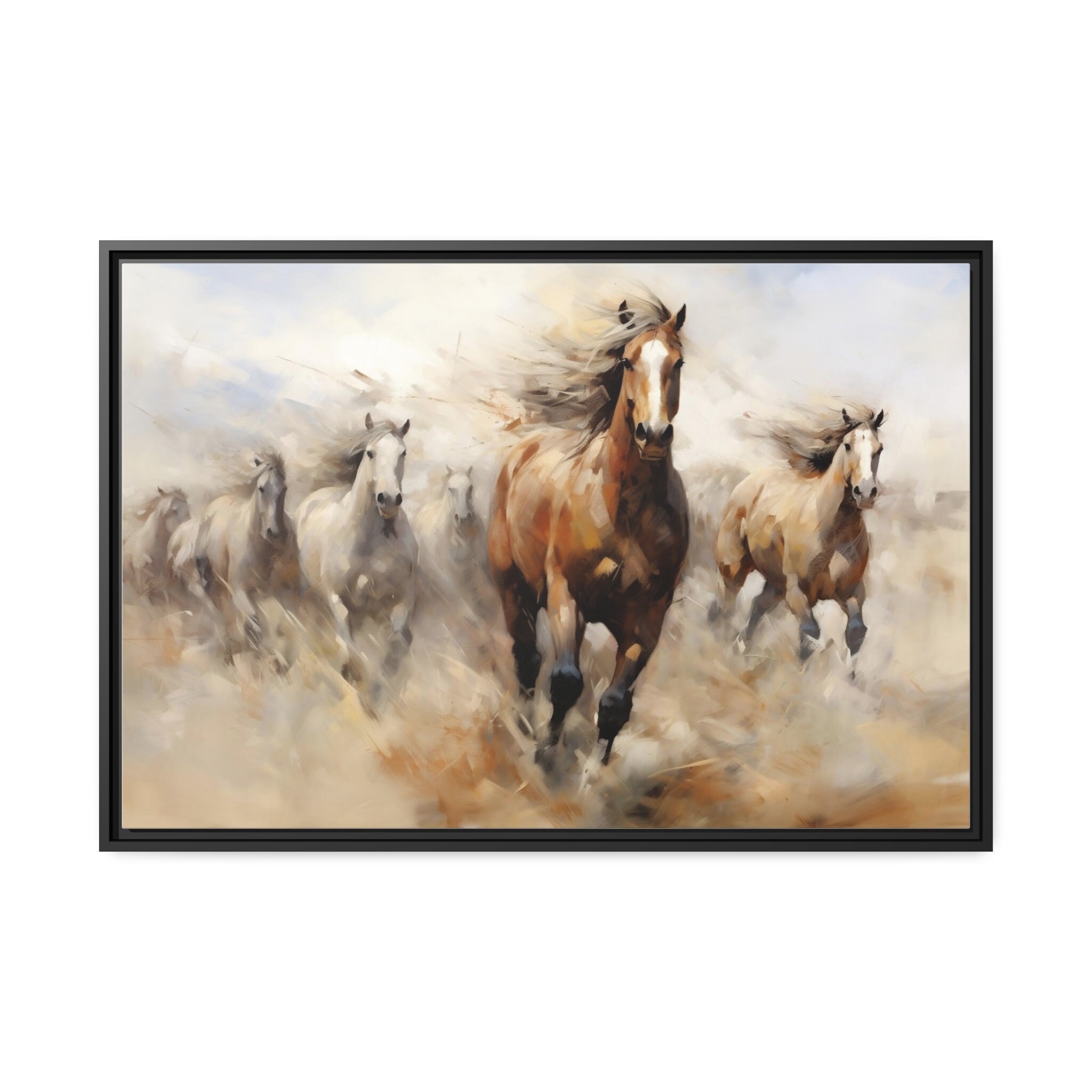 Wild Horses Wall Painting, Brown Horses, Hurd of Horses Galloping in ...