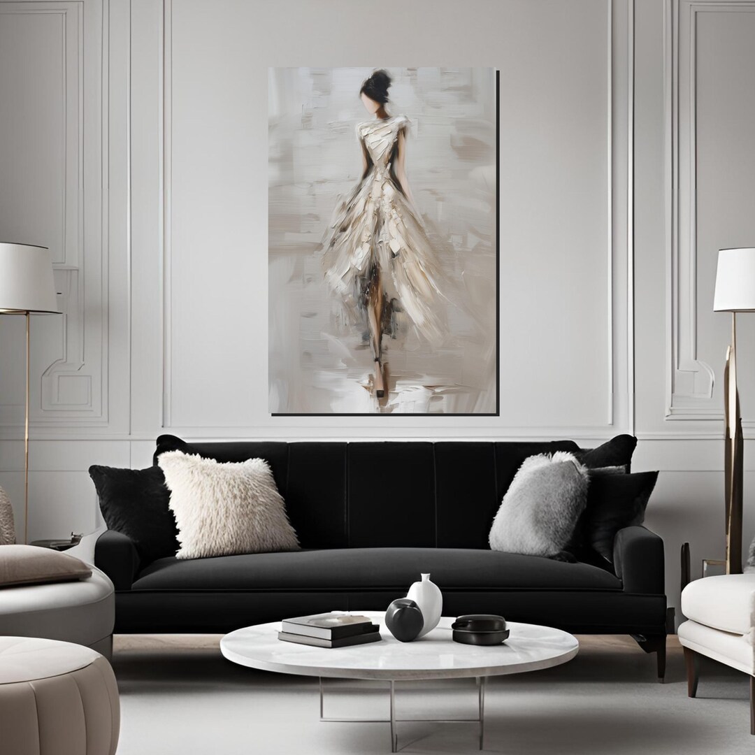 Abstract Fashion Canvas Art: Runway Model Silhouette, Neutral Tones - Etsy