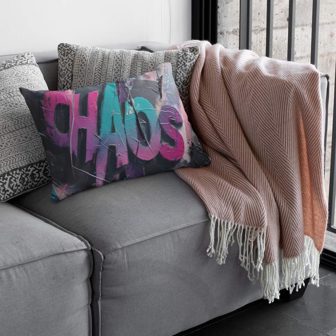 Urban Graffiti Inspired Pillow | CHAOS, Peace, Love, & Lust Lumbar ...