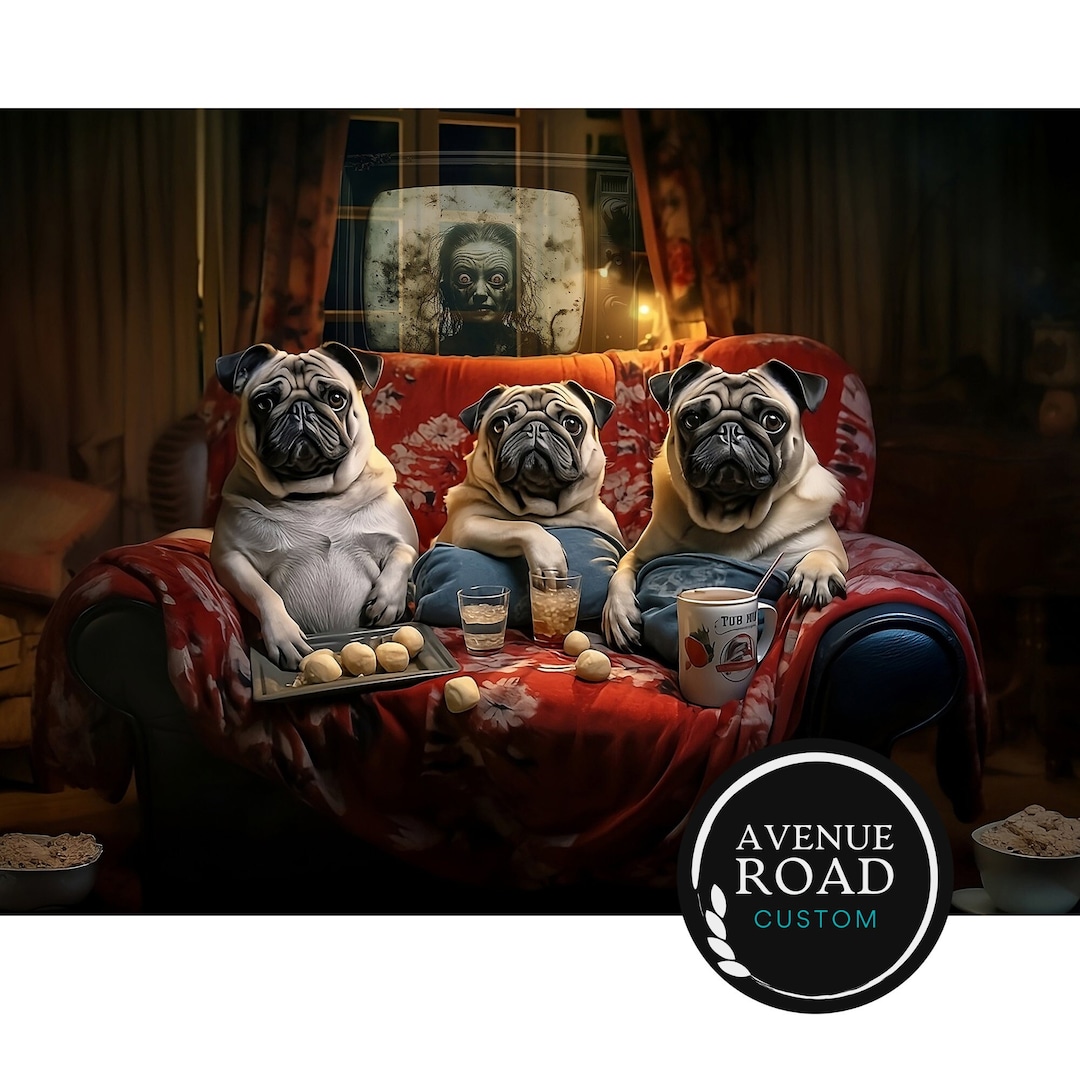 Pugs Movie Night Art Poster: Lazy Pug Trio (digital Download) - Etsy