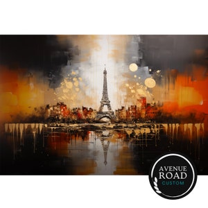 Paris Night Eiffel Tower Digital Poster, River Seine Swirls With ...