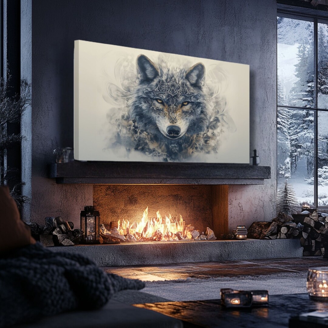 Mystical Grey Wolf Portrait Wall Art - Wolf With Intricate Mandala ...