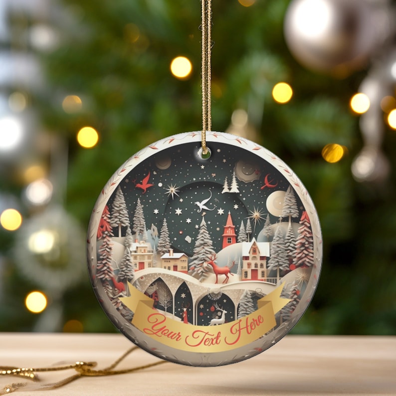 Custom Christmas Scene Decorative Ornament, Ornate and Highly Detailed Christmas-scape Adds ...