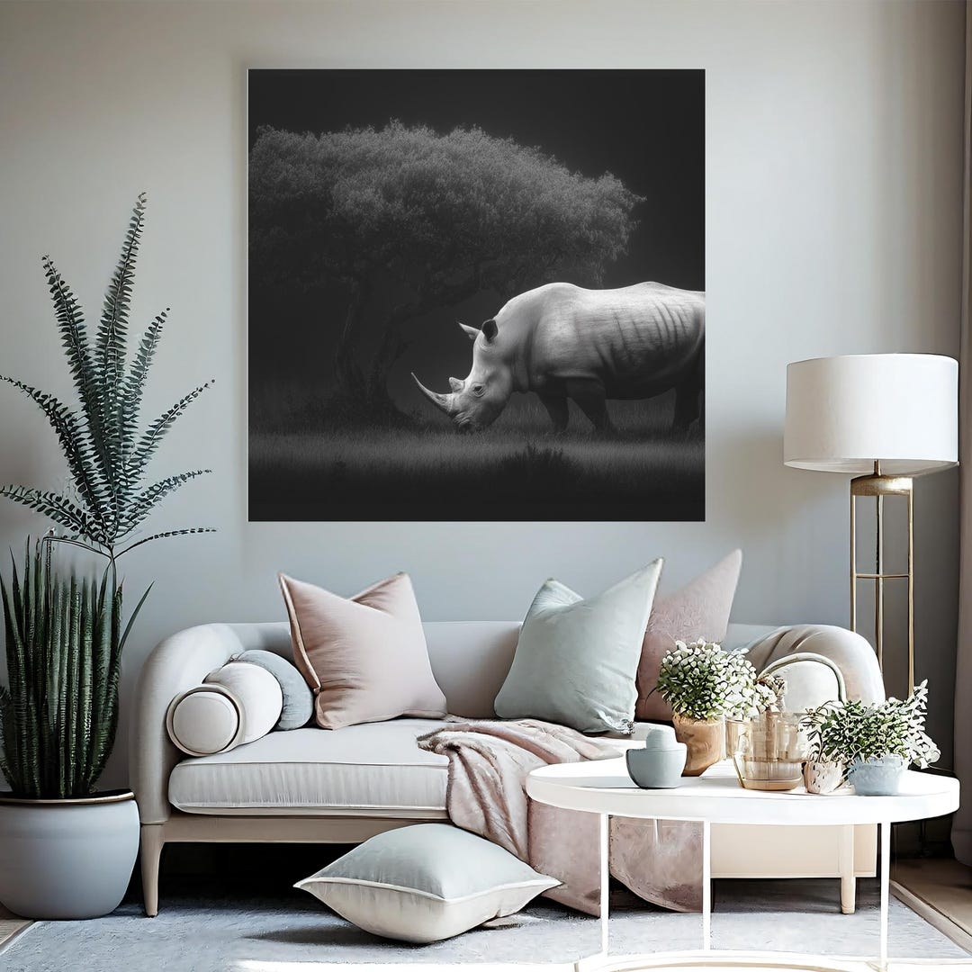 White Rhino Square Canvas Art, Modern Wildlife Wall Decor, Gift for ...
