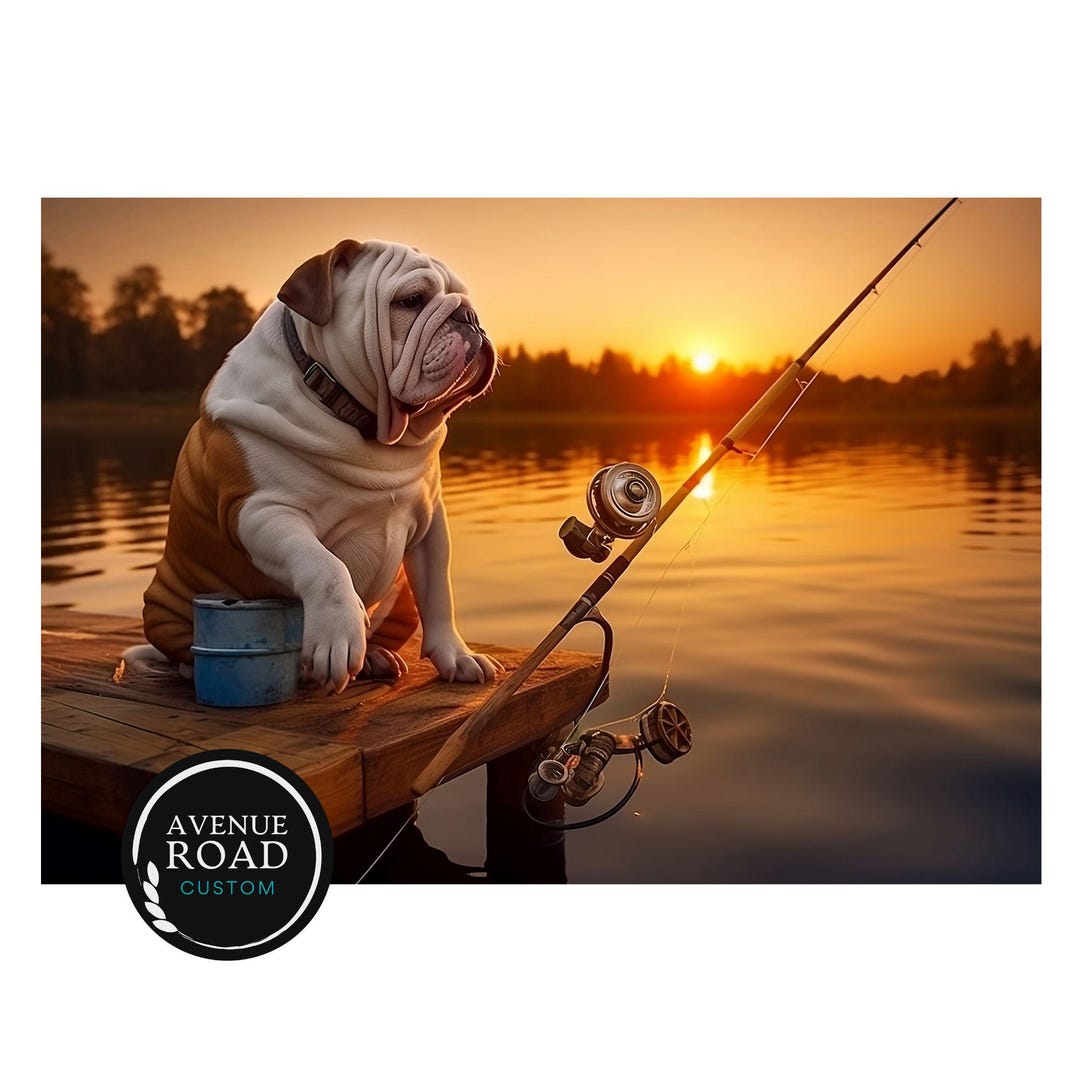 Bulldog Bass Fishing Sunset Poster: Dockside Dog Art (digital Download ...