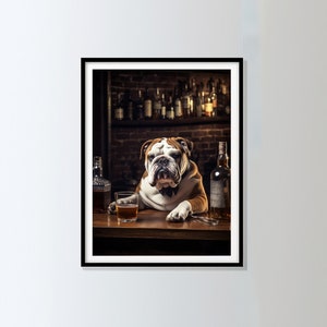 Whiskey Bulldog Art Print: English Pub Dog, Man Cave Decor (digital ...