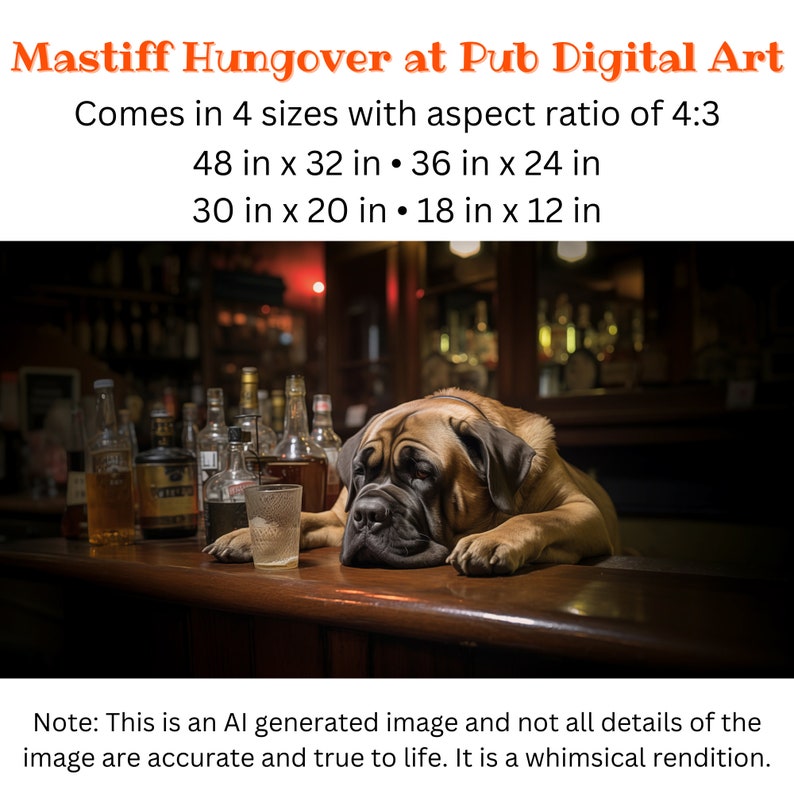 Bull Mastiffs Bar Fixture Digital Poster, Mastiff at the Bar Hungover ...