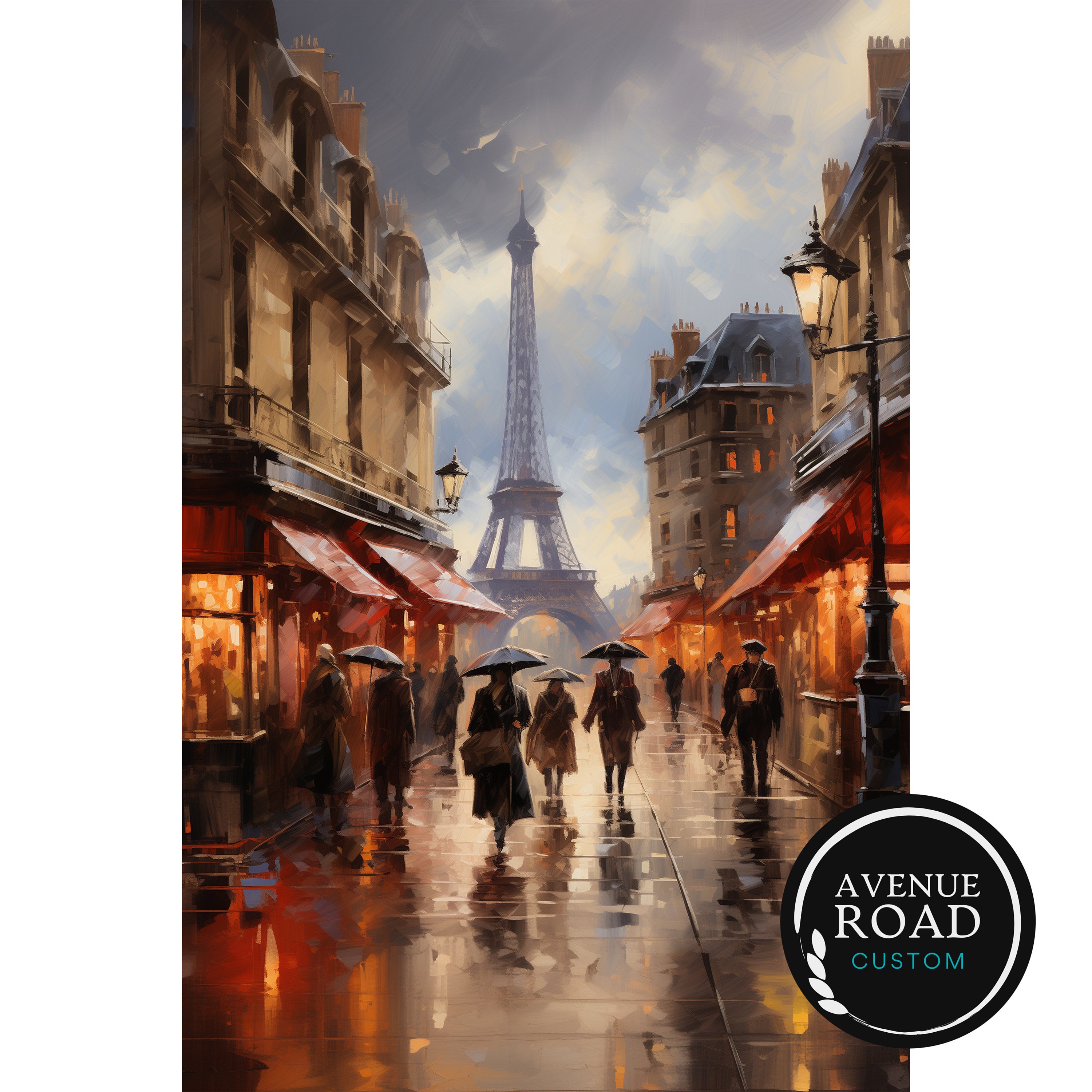 Eiffel Tower, Paris Night Scene Poster Rainy Evening in Old Paris ...