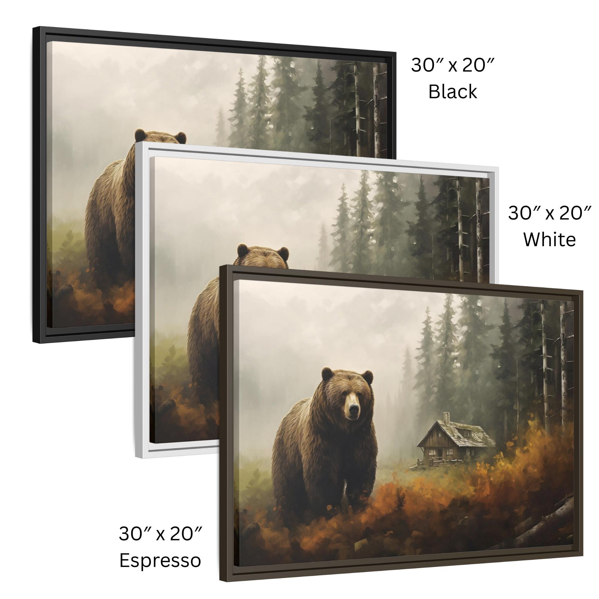 Grizzly Bear Canvas Art: Log Cabin Watercolor Nature-scape - Etsy