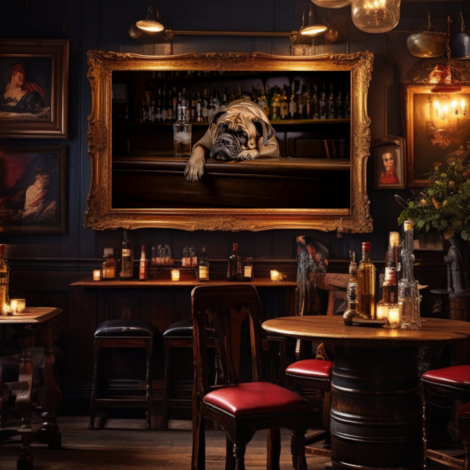 Hangover Bull Mastiff at Whiskey Bar - Man Cave Art (digital Poster) - Etsy