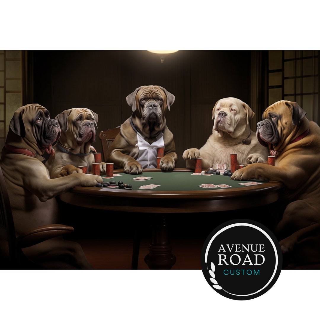 English Mastiffs Playing Poker Print: Man Cave Bar Art (digital ...